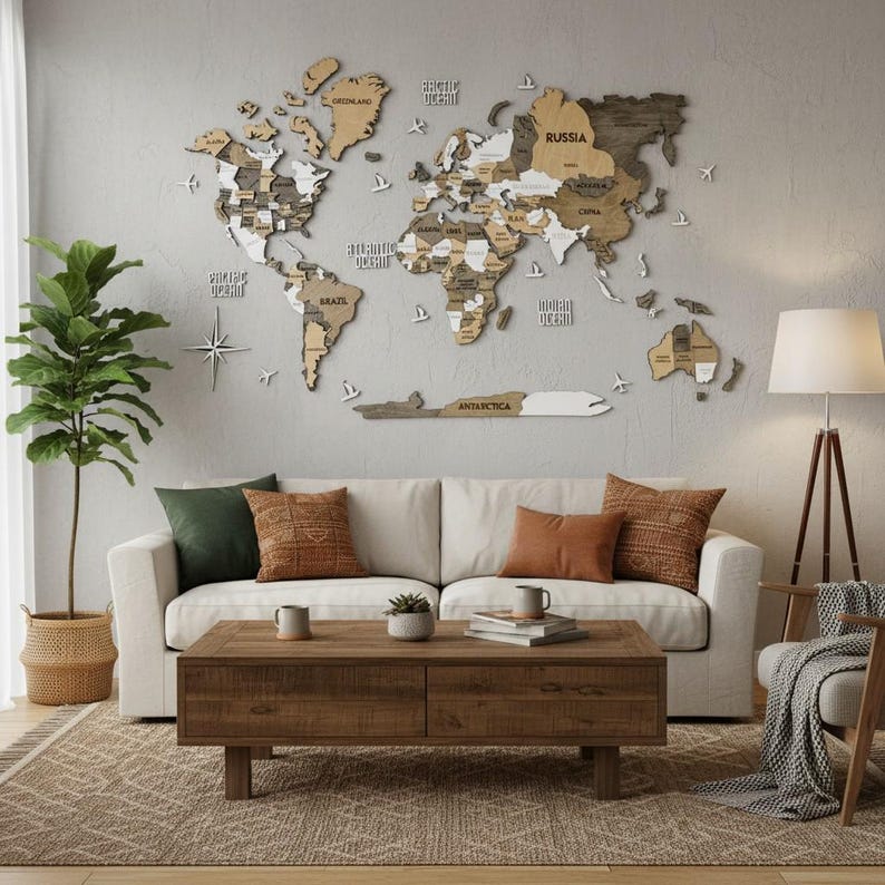 Wooden World Map LED - Light up Wall Map, 3D Wooden Map Decor, LED ...