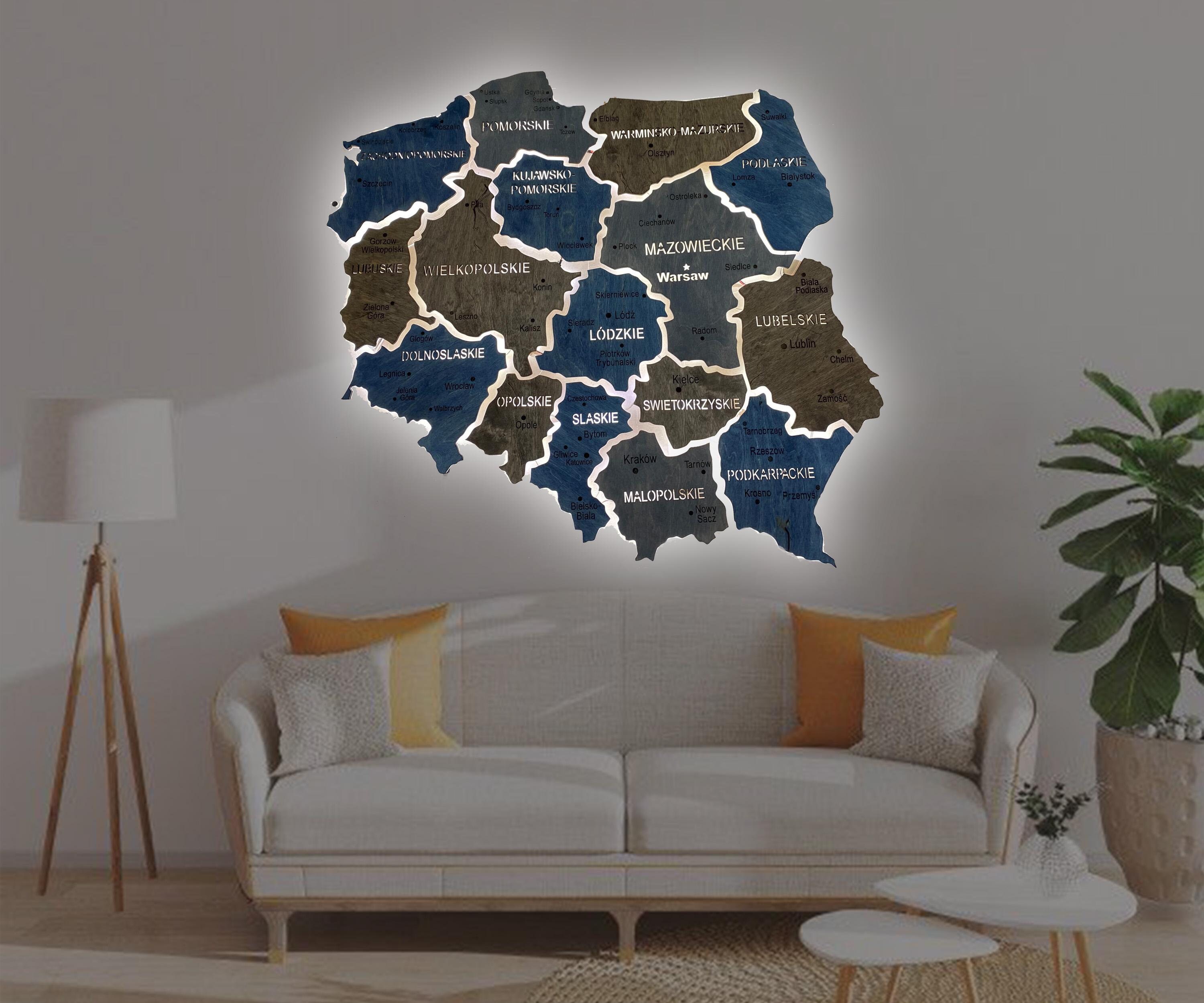 Handcrafted Wooden Poland Map - Warsaw Travel Push Pin Wall Art, Polish ...