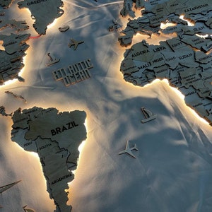Multi-layer World Map Color Natural, LED Map World, Wooden Travel Map ...