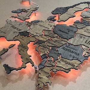 Wooden Map of Europe With Roads and LED Backlighting, Stylish 3D Wall ...