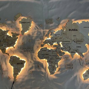 Multi-layer World Map Color Natural, LED Map World, Wooden Travel Map ...