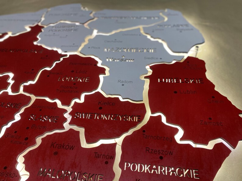 Poland Map Wall Art, Map of Poland, Poland Gifts, Wooden World Map, LED ...