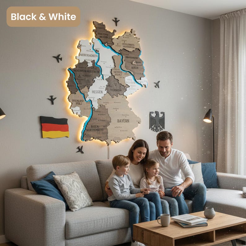 3D Wooden Map of Germany With Rivers and Regions, LED Educational Wall ...
