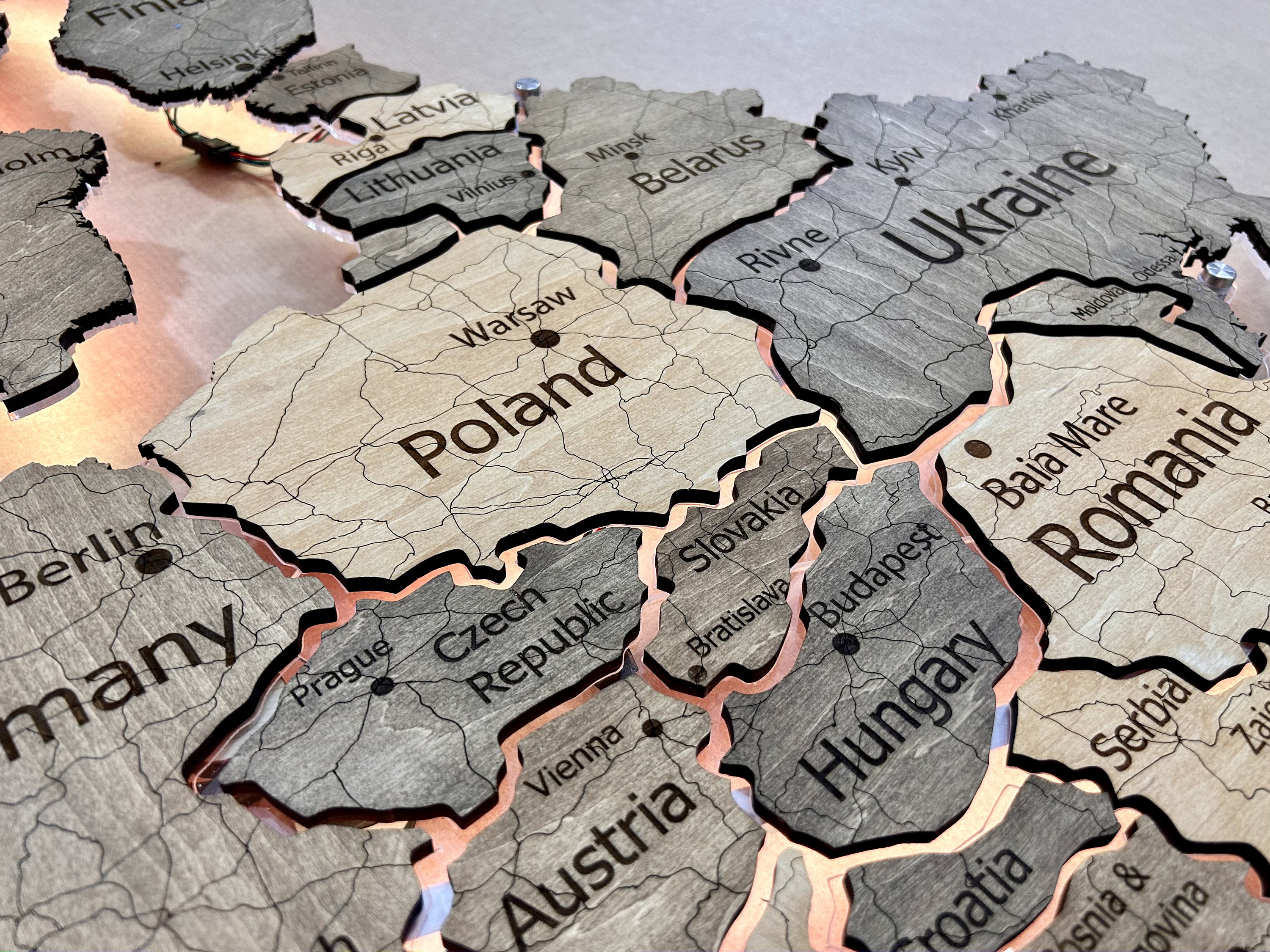 Map of Europe on Acrylic, Map With Roads and Illumination Between ...