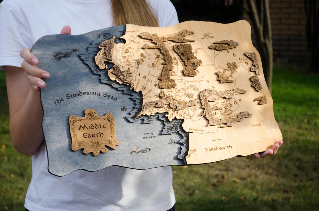 3D Wooden Midle Eath Map on Wood or Acrylic Base, LOTR Fantasy Map Art ...
