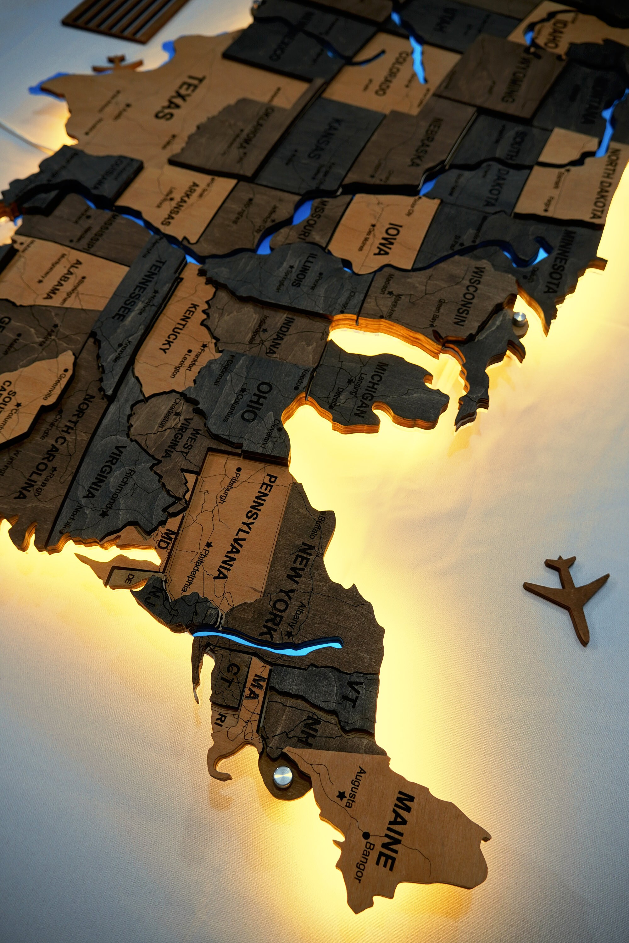 USA Acrylic Map With Rivers Wood World Map 3D Wall Decor - Etsy