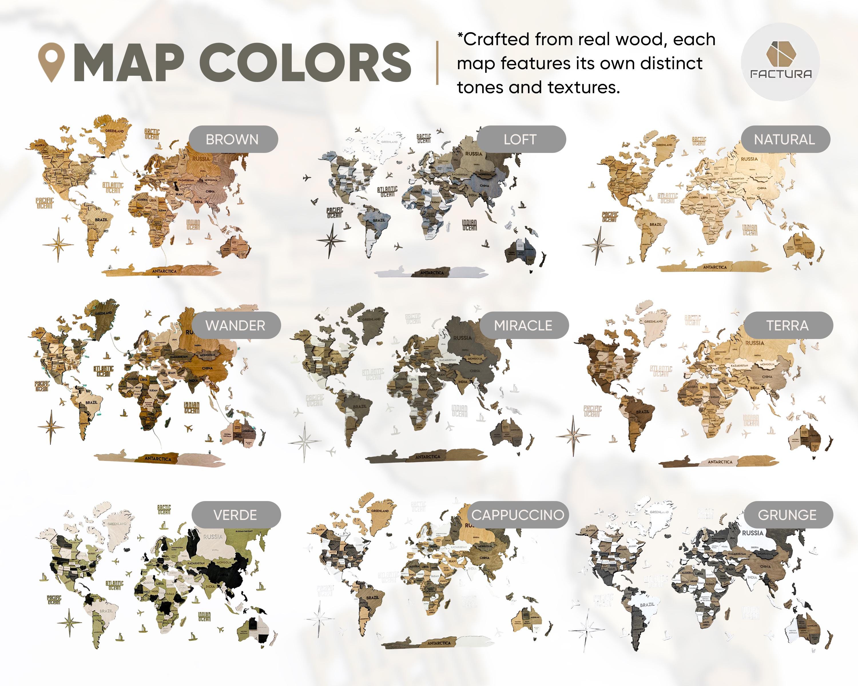 Neutral Tone 3D World Map Wall Decor – Handmade Push Pin Travel Map ...