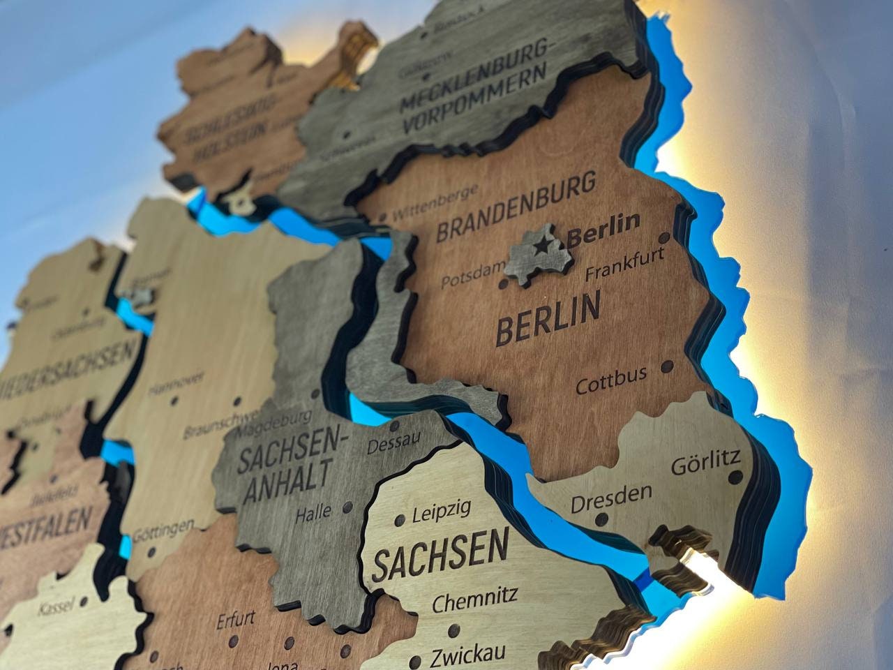 Acrylic Map of Germany With Rivers, Wooden World Map, 3D Wall Decor ...