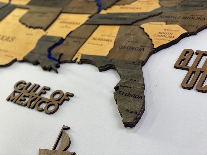 3D USA Wall Map With Rivers & States – Wooden United States Map Decor ...