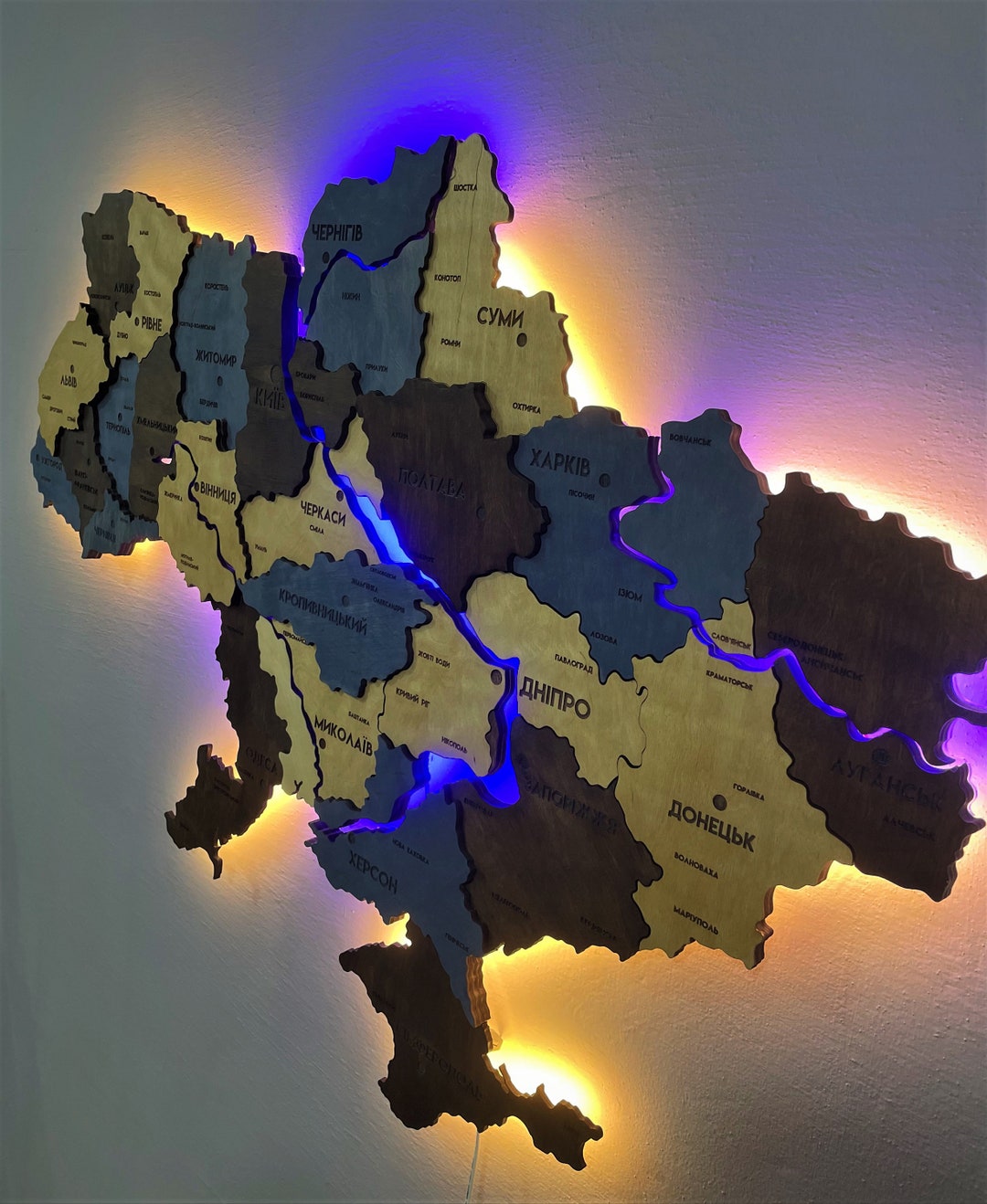 Ukraine LED Wooden Map Wall Map With Acrylic Rivers, Wooden World Map ...