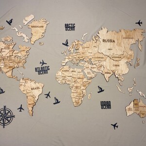 Multi-layer World Map Color Natural, LED Map World, Wooden Travel Map ...