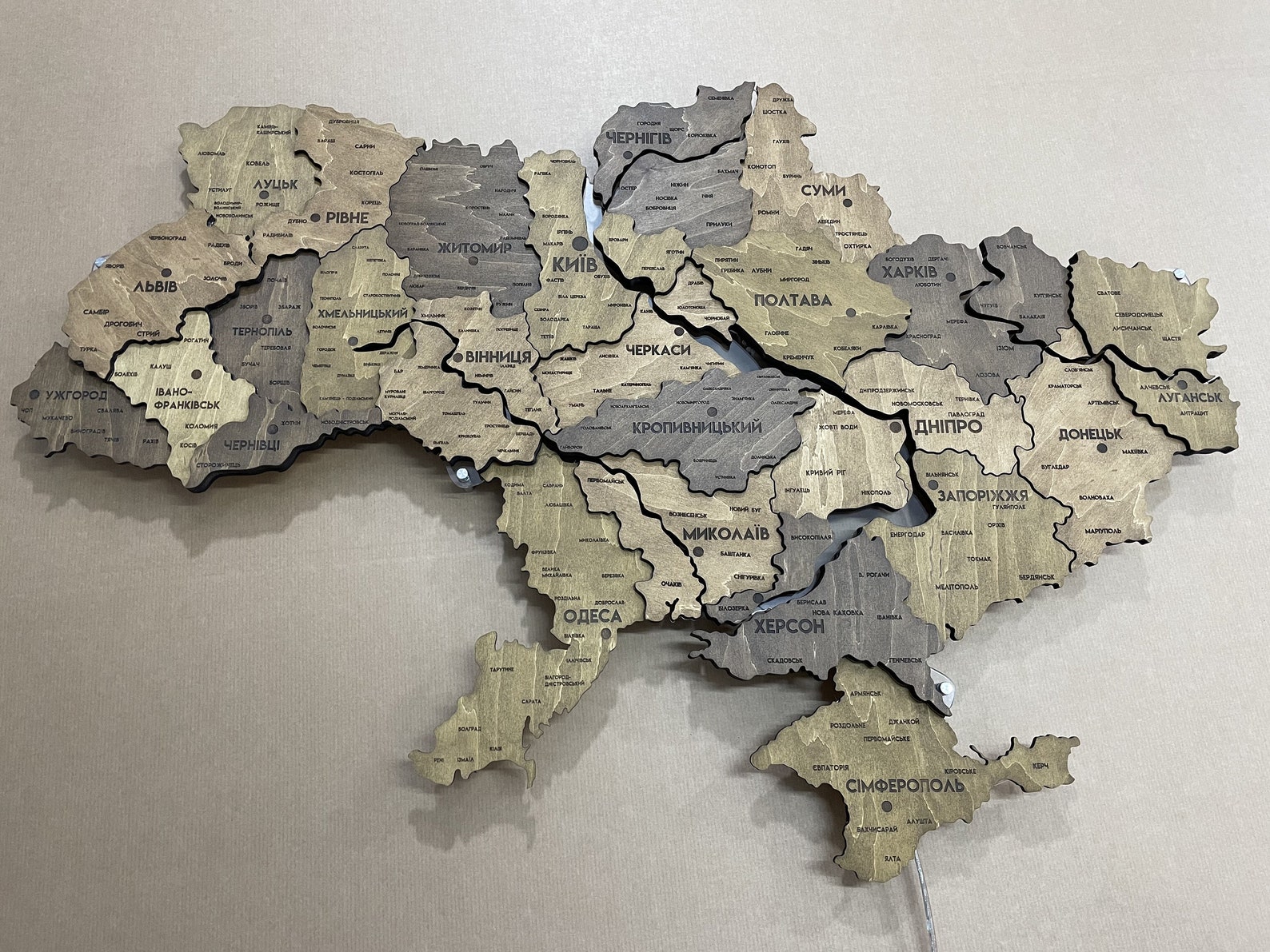 3D LED Wooden Map of Ukraine With Acrylic Rivers, Wood World Map, 3D ...