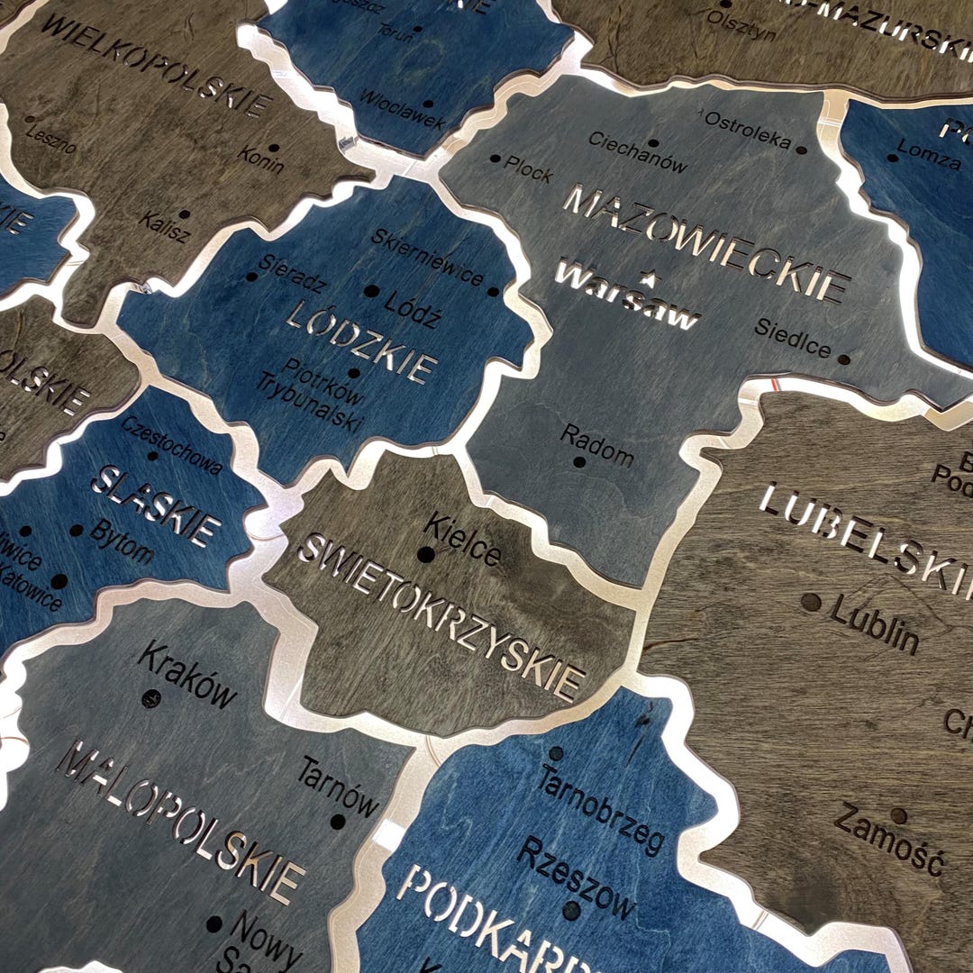 Handcrafted Wooden Poland Map - Warsaw Travel Push Pin Wall Art, Polish ...