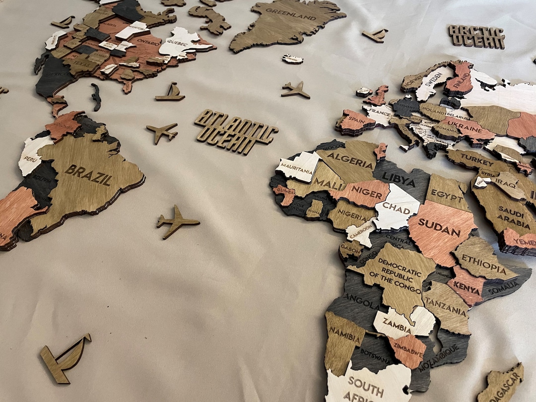 Multi-layer World Map Color Classic Wooden Travel Map Wooden - Etsy