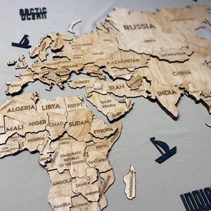 Multi-layer World Map Color Natural, LED Map World, Wooden Travel Map ...