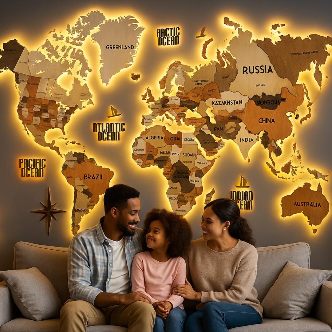 Wooden World Map Wall Art – Multicolor 3D Wall Map With Countries ...