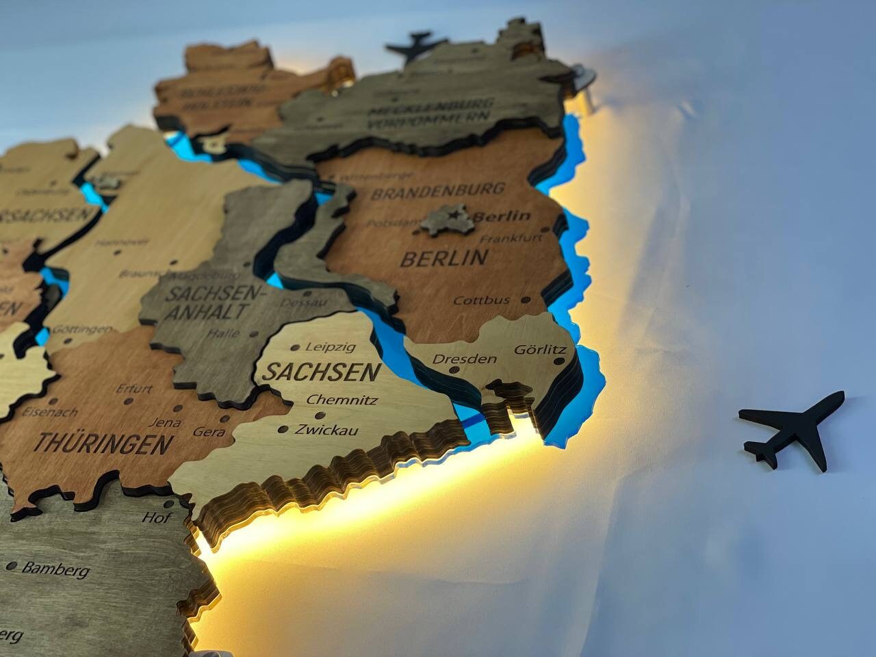 Acrylic Map of Germany With Rivers, Wooden World Map, 3D Wall Decor ...