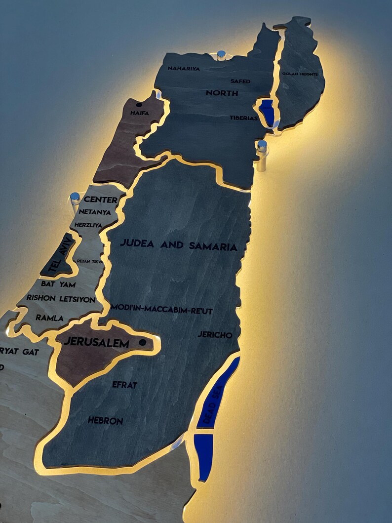 Illuminated Wooden Map of Israel, Light-up Holy Land Map, Christian ...