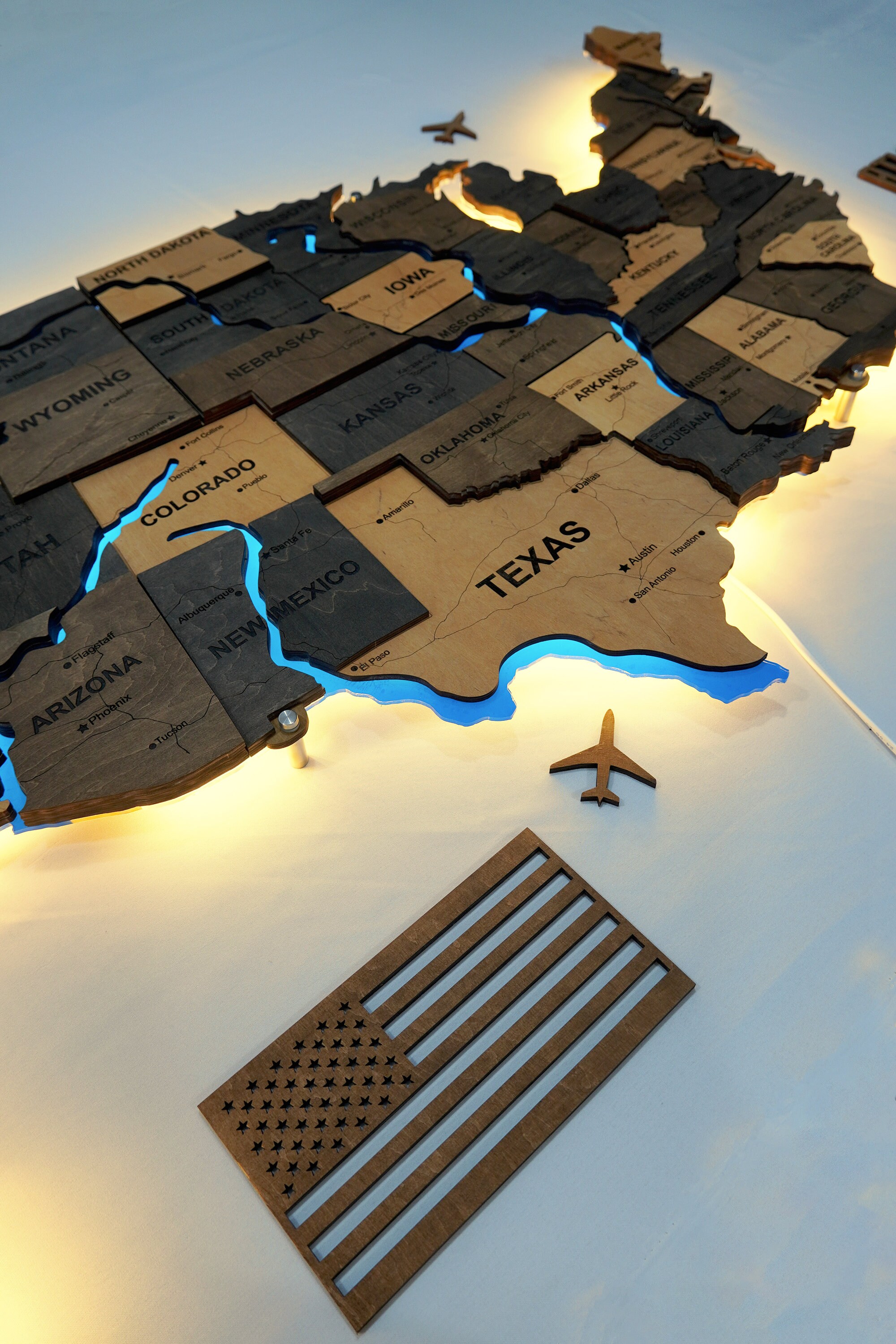 USA Acrylic Map With Rivers Wood World Map 3D Wall Decor - Etsy