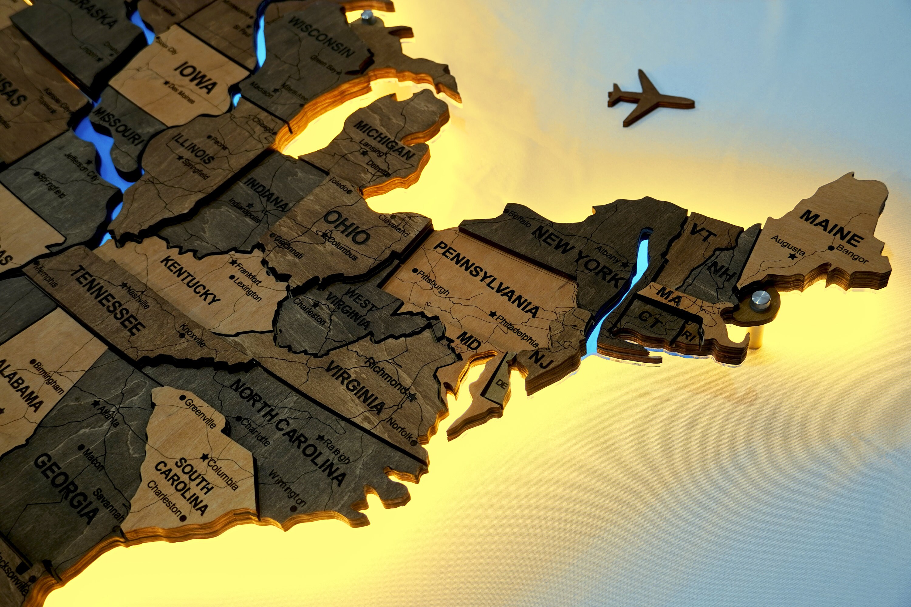 USA Acrylic Map With Rivers, Wood World Map, 3D Wall Decor, Wall Art ...