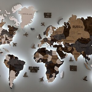 LED World Wall Map, Travel Map Lights, Wall Map Mural Oversized, Wooden ...