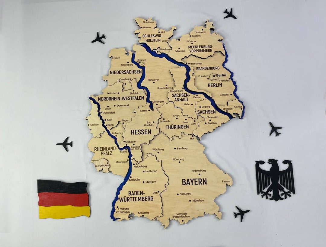Acrylic Map of Germany With Rivers, Wooden World Map, 3D Wall Decor ...