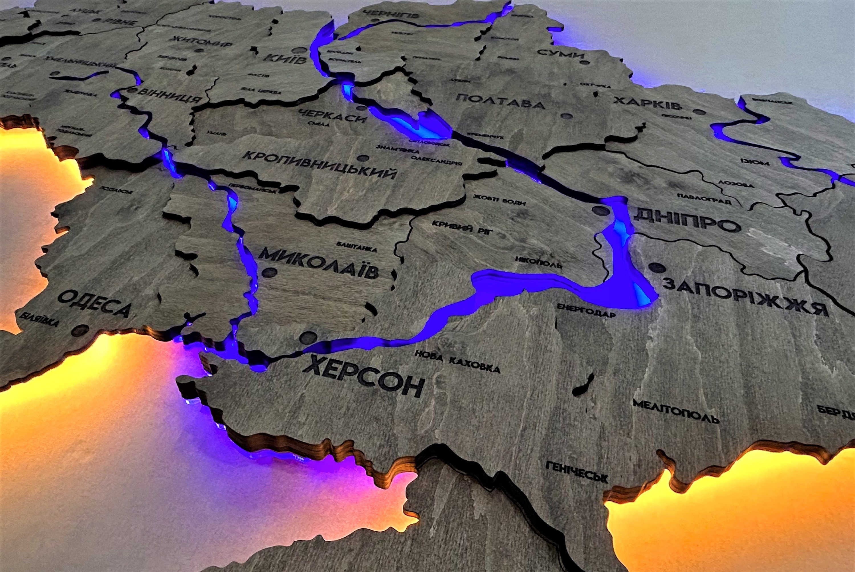 3D LED Wooden Map of Ukraine With Acrylic Rivers Wood World - Etsy