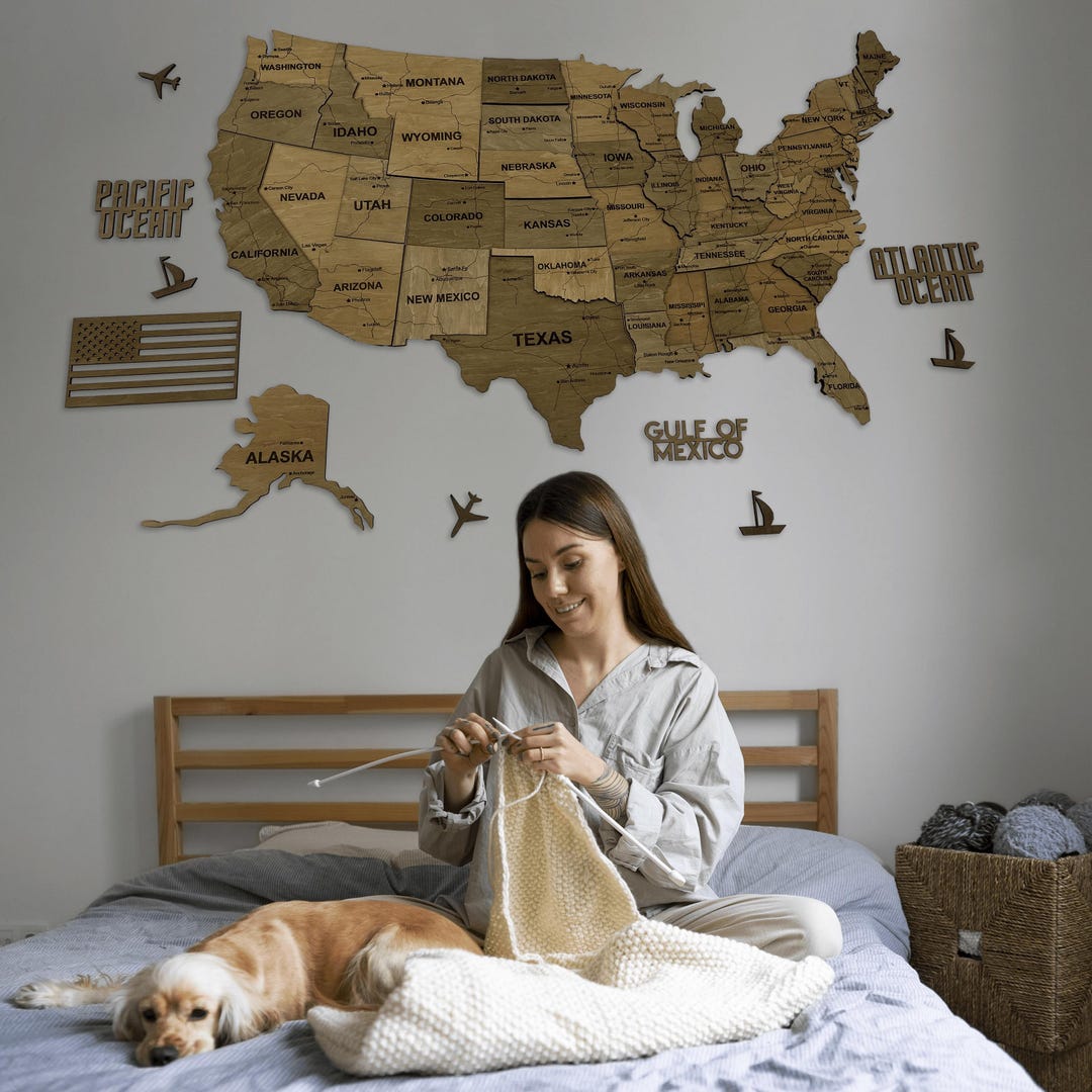 Wooden 3D United States Map, Large Decorative Wall Art for Travelers ...
