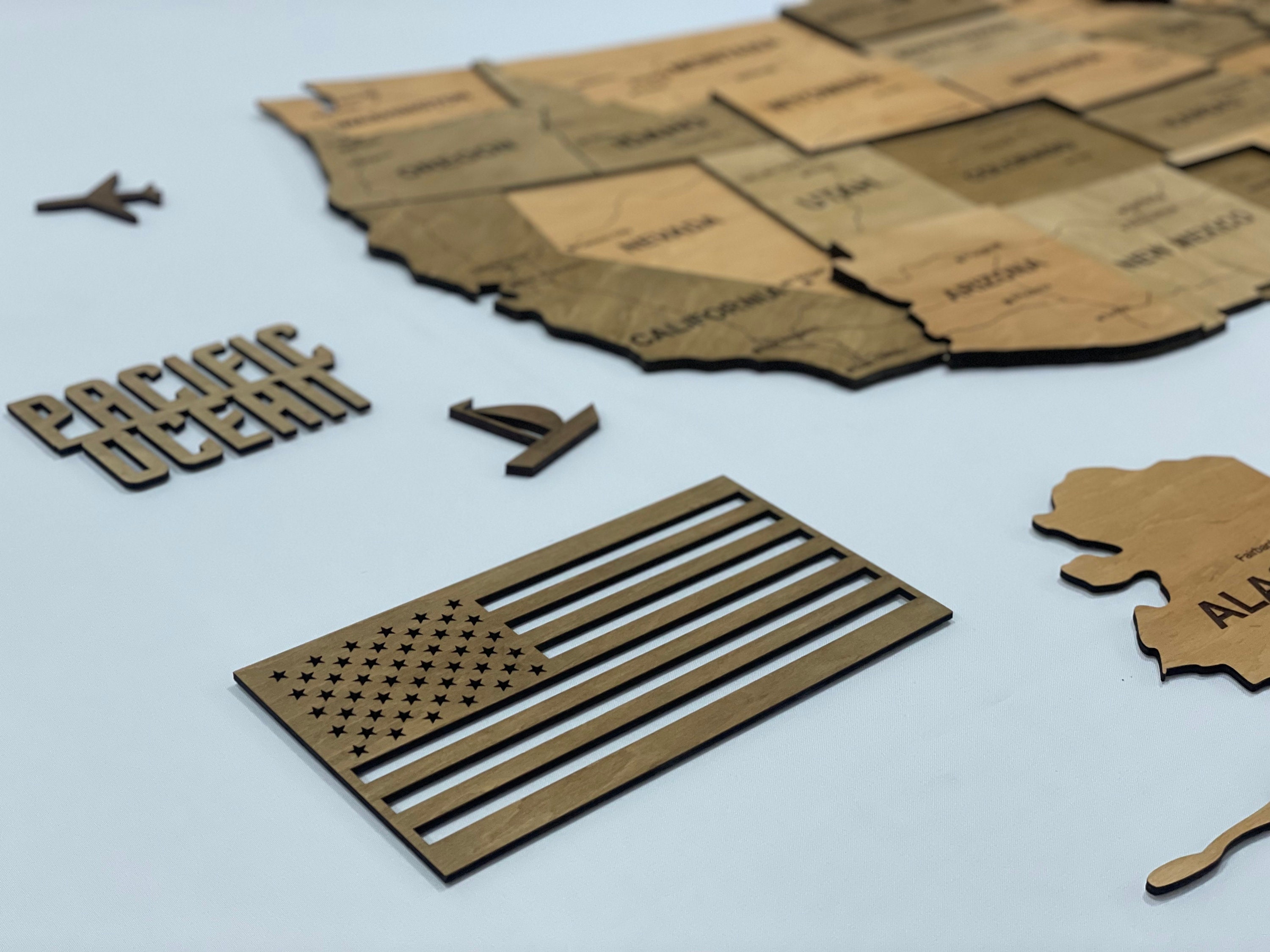 Wooden 3D United States Map, Large Decorative Wall Art for Travelers ...