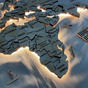 Multi-layer World Map Color Natural, LED Map World, Wooden Travel Map ...