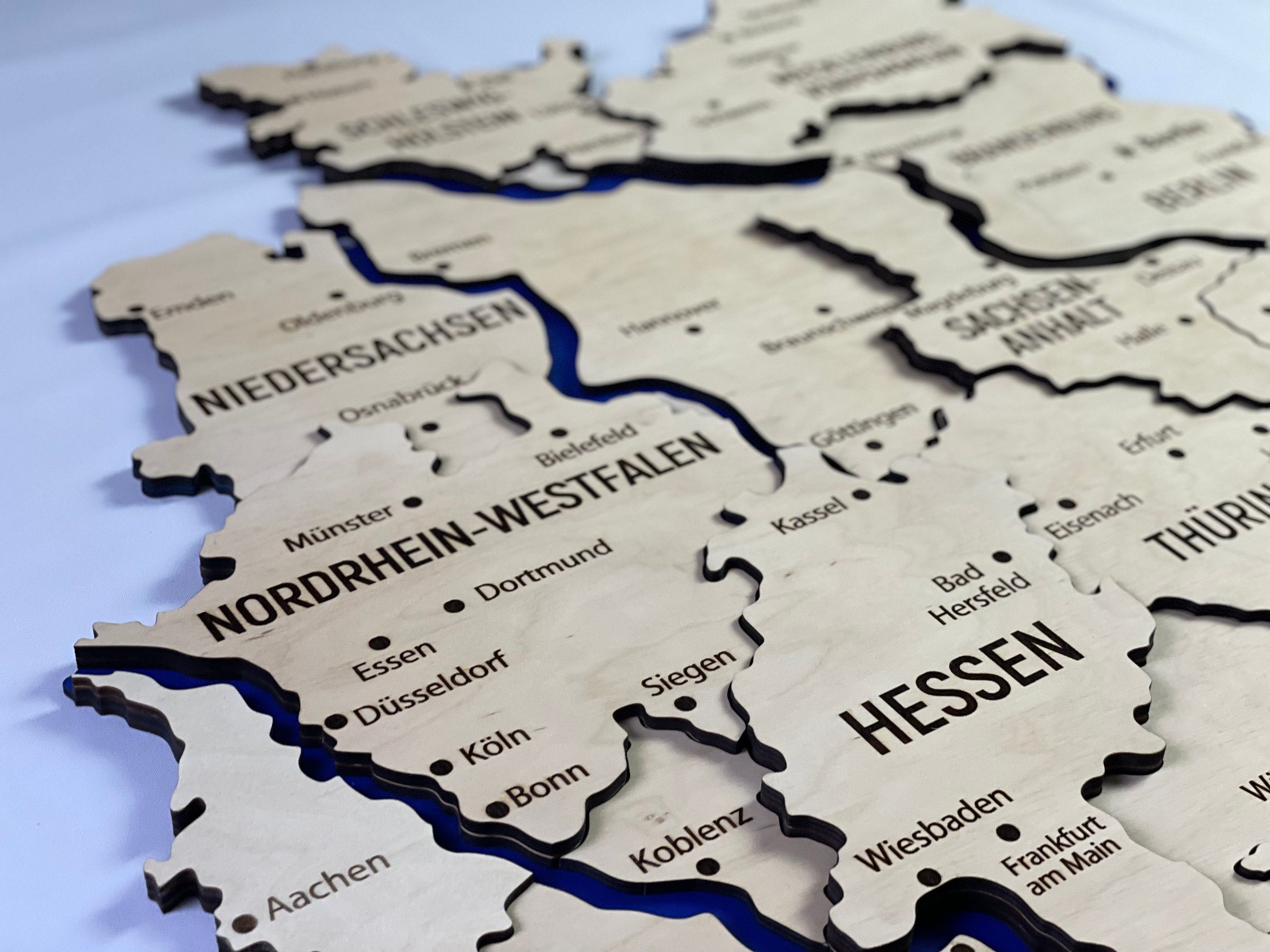 Acrylic Map of Germany With Rivers, Wooden World Map, 3D Wall Decor ...