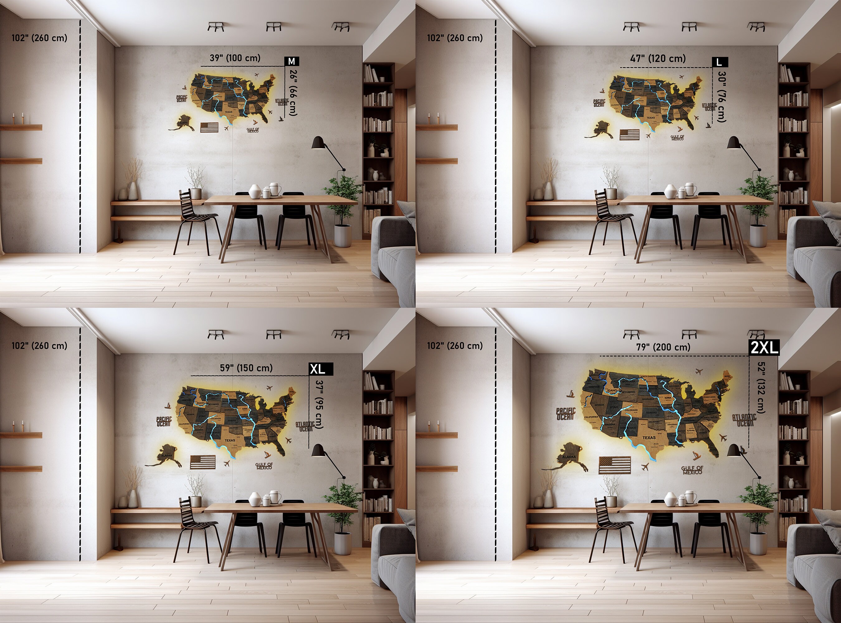 USA Wall Map LED, Wall Map Mural Oversized, USA Travel Map, Wood Wall ...