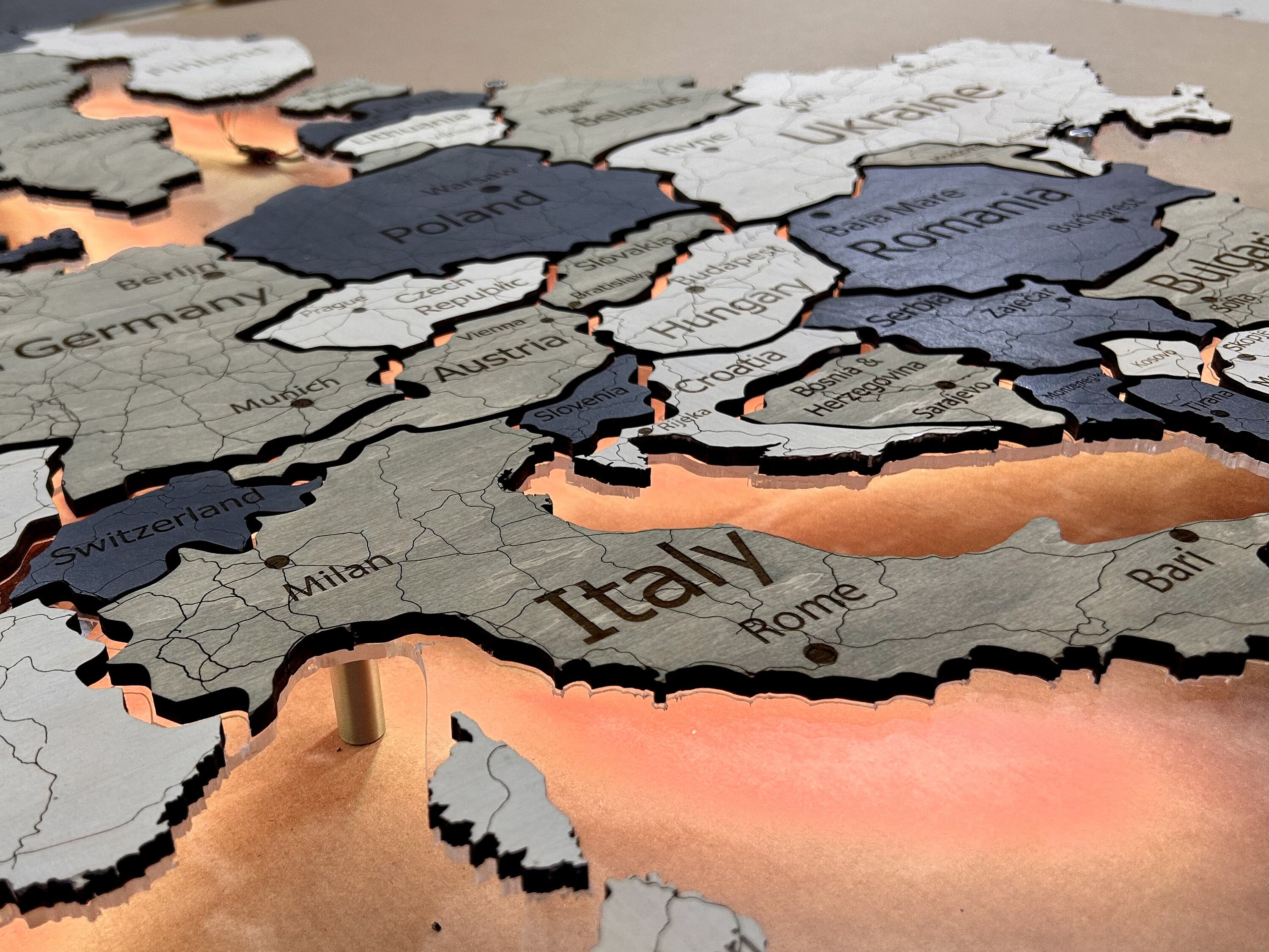 Map of Europe on Acrylic, Map With Roads and Illumination Between ...