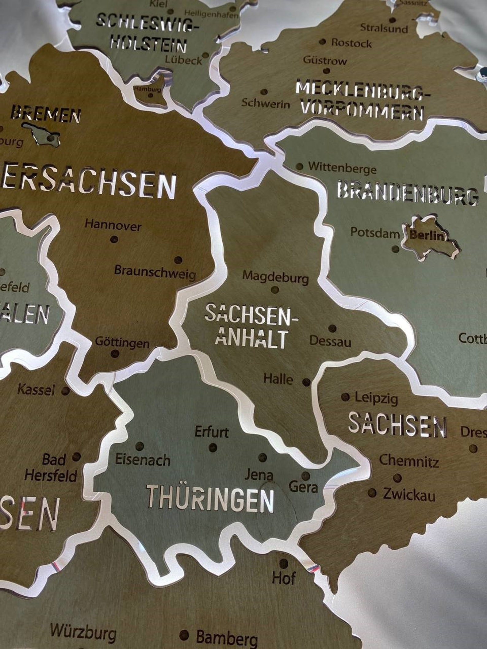 Wooden LED Germany Map 3D Wall Art Vintage Travel Décor Unique Gifts ...