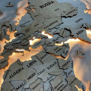 Multi-layer World Map Color Natural, LED Map World, Wooden Travel Map ...