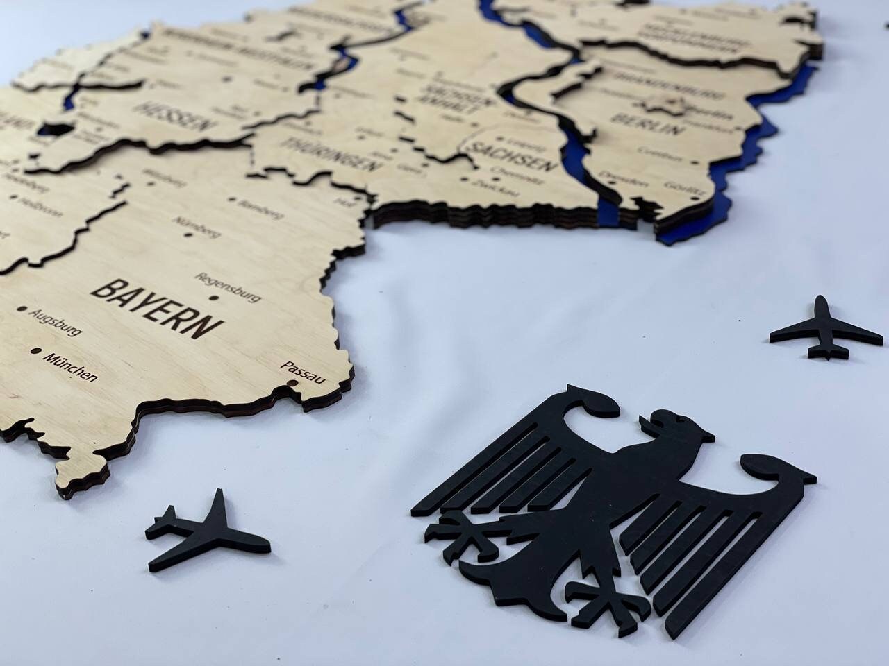 Acrylic Map of Germany With Rivers, Wooden World Map, 3D Wall Decor ...