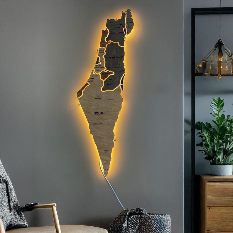 Illuminated Wooden Map of Israel, Light-up Holy Land Map, Christian ...