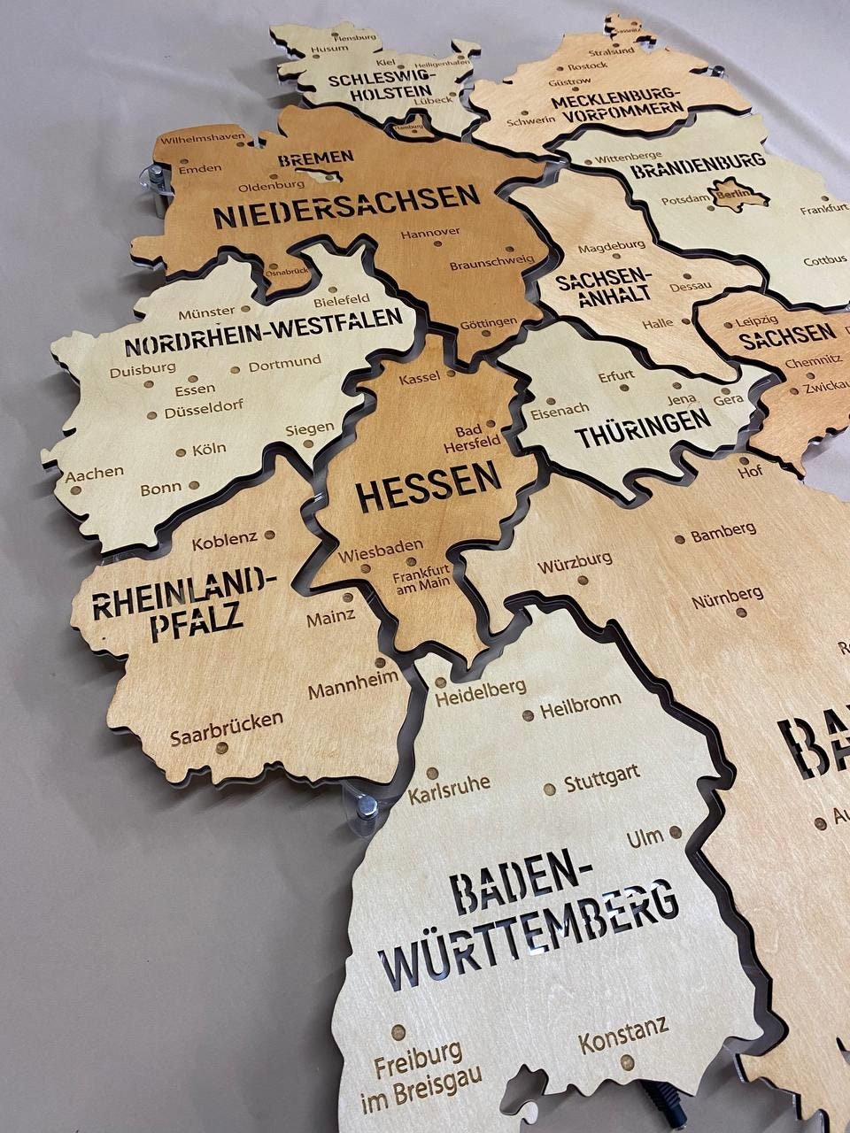 Wooden LED Germany Map 3D Wall Art Vintage Travel Décor Unique Gifts ...