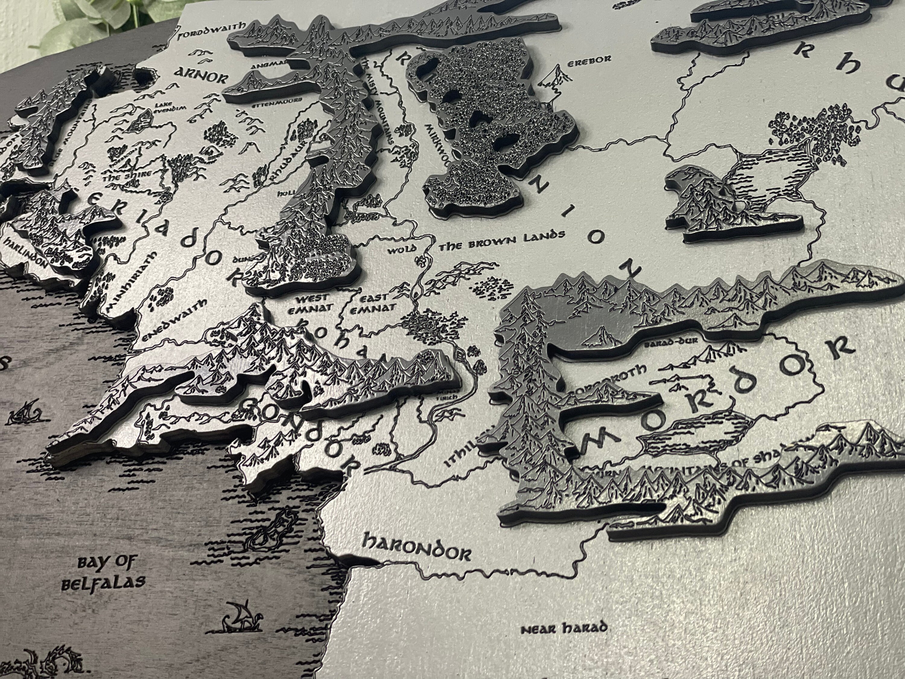 Middle-earth Wooden Map on Transparent Acrylic Bases Lord of the Rings ...