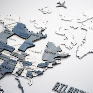 Wooden World Map With LED – 3D Wall Art, Educational Blue Wood Wall Map ...