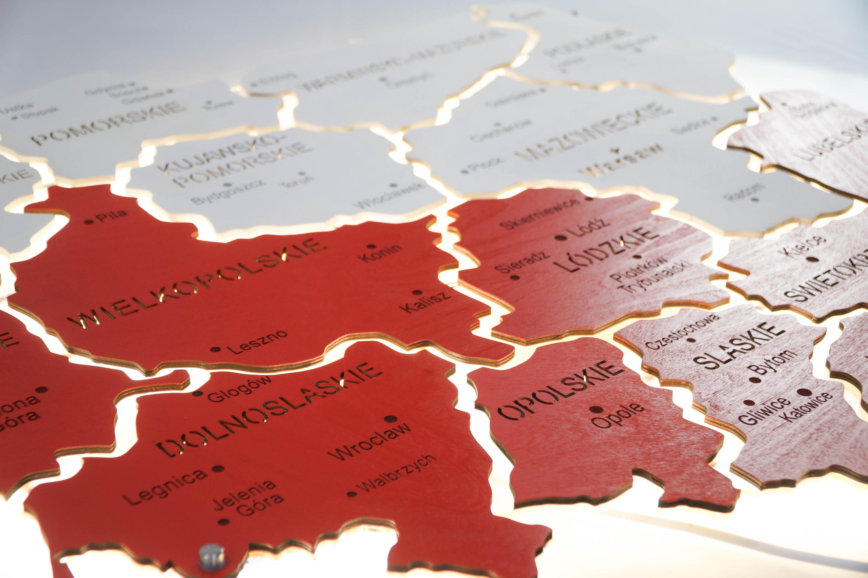 Poland Map Wall Art, Map of Poland, Poland Gifts, Wooden World Map, LED ...