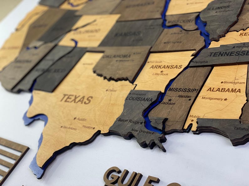 3D USA Wall Map With Rivers & States – Wooden United States Map Decor ...