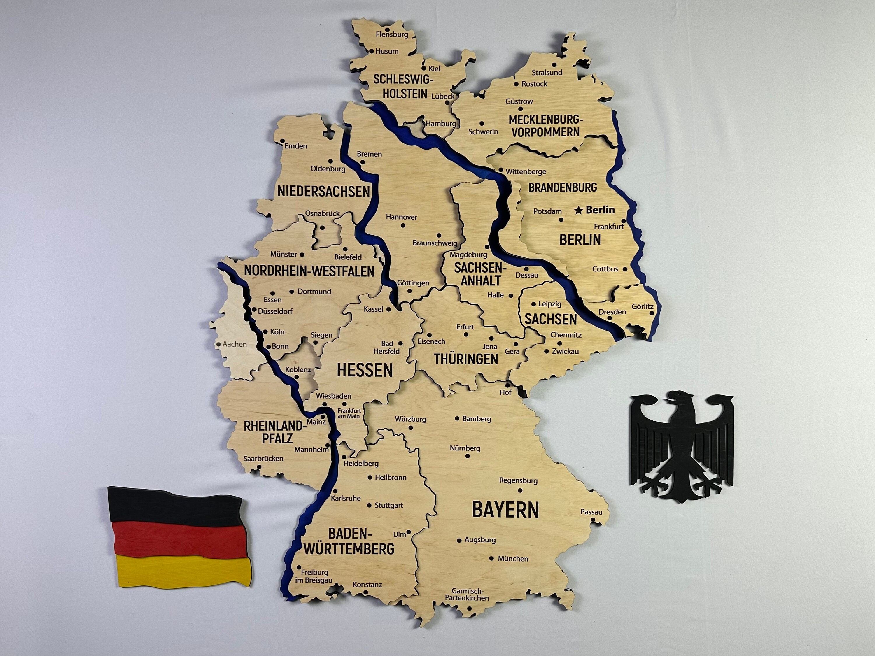 Acrylic Map of Germany With Rivers, Wooden World Map, 3D Wall Decor ...