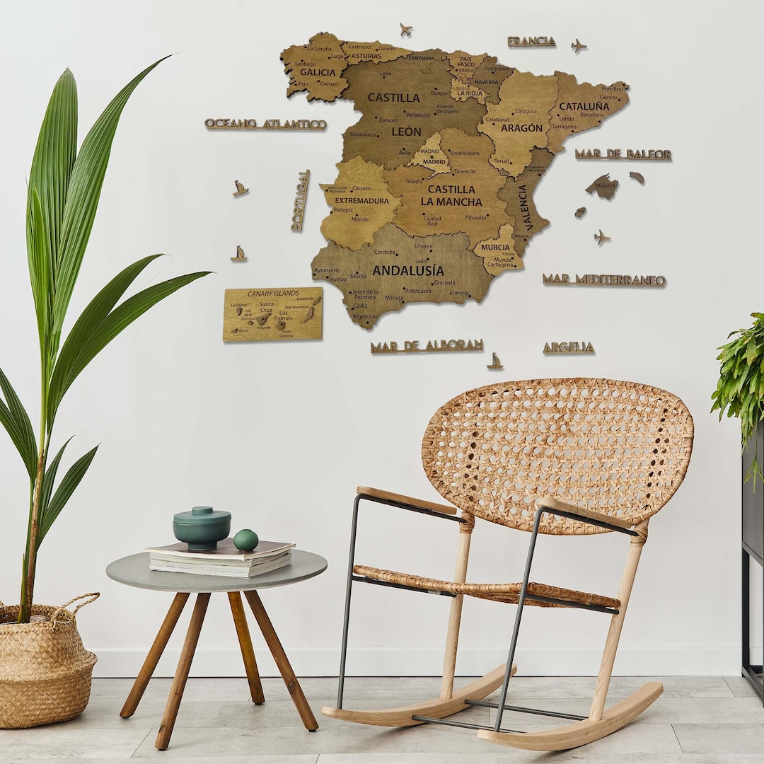 Wooden Spanish Map, Aesthetic Wall Art and Travel Gift, Home Office ...