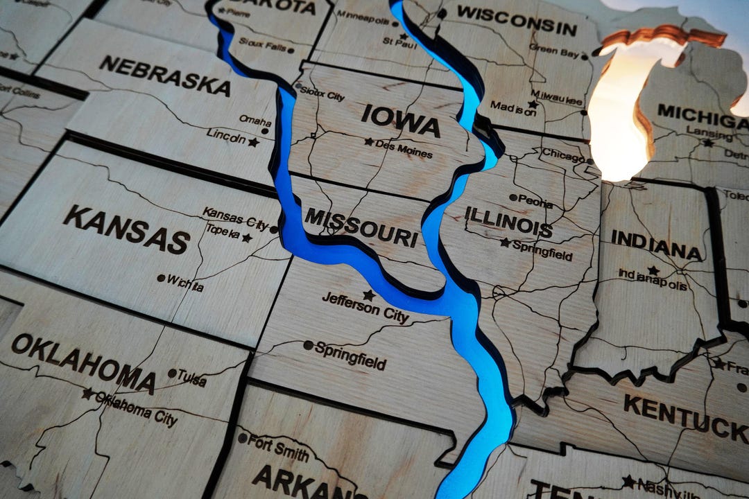 Wooden USA Map With Rivers and LED Backlight – Lighted US Wall Art With ...