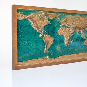 EPOXY 3D Topographic World Map From Ash 100x50x5cm 39.4x19.7x2 In Color ...