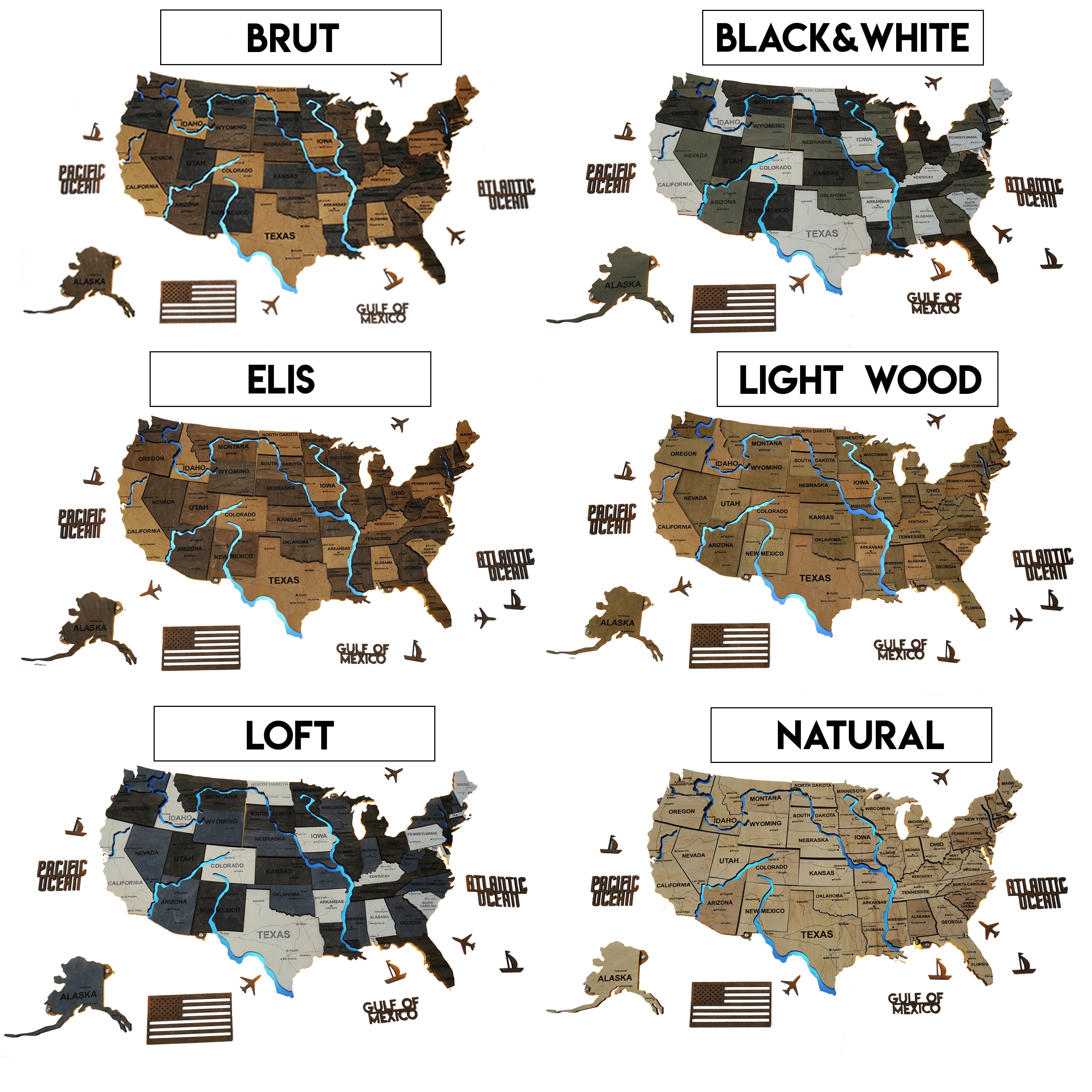USA Wall Map LED, Wall Map Mural Oversized, USA Travel Map, Wood Wall ...