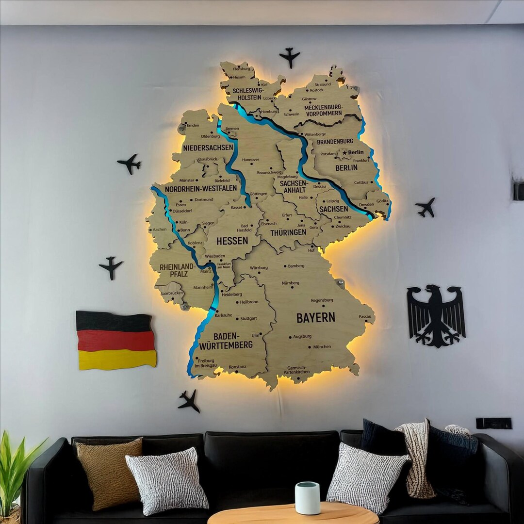 Map of Germany, 3D LED World Map, Wall Art Germany Gifts, West Germany ...