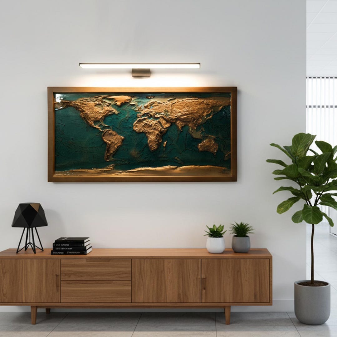 3D World Map Wall Art – Topographic Wooden Map With Resin Ocean, Framed ...
