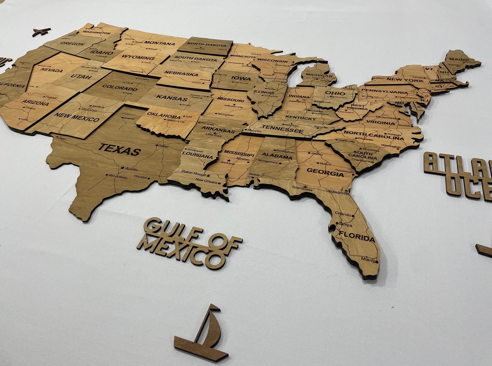 Wooden 3D United States Map, Large Decorative Wall Art for Travelers ...
